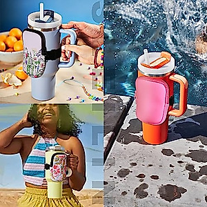 Water Bottle Pouch Compatible for Stanley 40 oz Tumbler with Handle & Stanley Ice Flow 20oz 30oz, Running Water Bottle Handheld Caddy Compatible with Stanley Quencher Adventure 40oz （Herbs）