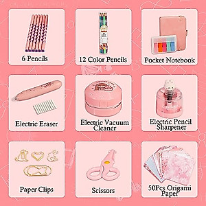 (Mcsalay) 88 Piece School Supplies Package Essential for Returning to School Including Electric Pencil Sharpener Electric Eraser Electric Vacuum Cleaner Pencil Notebook and More!