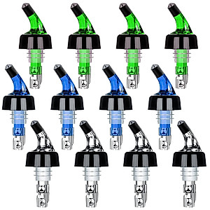 Liquor Bottle Pourers 1oz Set of 12 Measured Bottle Spirits Alcohol Pourers Automatic Measuring Wine Spouts Drink Liquor Pourers Measure Pourer for Cocktail Home Bar (4 Clear 4 Green 4 Blue )
