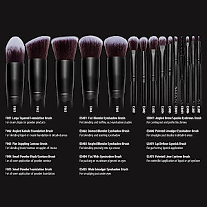 SHANY Makeup Brushes - Black Bombshell - 14-Piece Brush Set – Foundation Powder Concealers Eye Shadows Makeup brushes - Complete Kabuki Makeup Brush Set in Black - 14 PCS