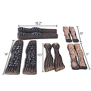 vchin Gas Fireplace Logs, 10 Piece Ceramic Logs for Fireplace and Fire Pit, Heat Resistant Realistic Logs, Stackable Fake Logs Set - Gas, Propane, Electric Fireplace Indoor Insert