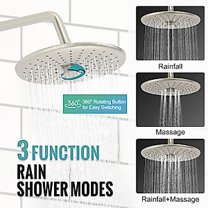 SR SUN RISE Shower Faucet - 3 Function High Pressure 10 Inch Shower Head System- 6 Setting Handheld Shower Head Fixtures- Valve Included - Brushed Nickel