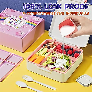 Fimibuke Bento Lunch Box for Kids - Leak Proof Toddler Bento Box with 4 Compartments BPA Free Dishwasher Safe Lunch Container with Utensils, Ideal Portion Sizes for Ages 3-12 Girls Boys for School