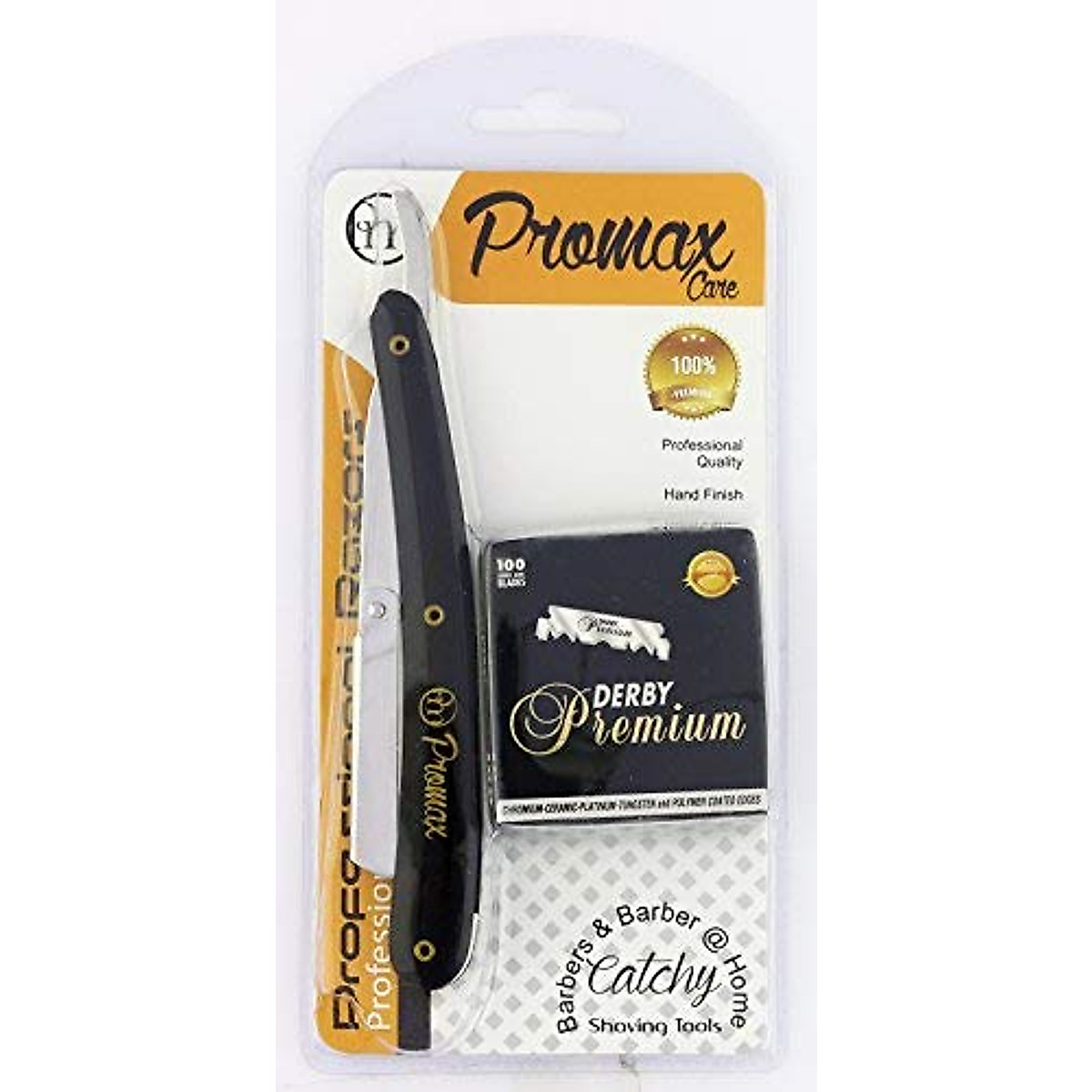 ProMax Professional Straight Edge Razor-Barber razor With 100 derby Blades-Close Shaving Men's Manual Shaver Safety Stainless Steel With Black Strong Handle 160-10035