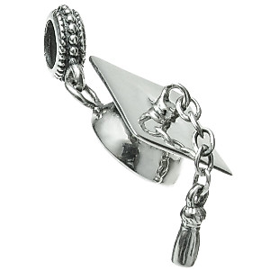 Queenberry Sterling Silver Graduation Hat Cap European Style Dangle Bead Charm