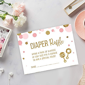 Andaz Press Blush Pink Gold Glitter Girl Baby Shower Party Collection, Games, Activities, Decorations, Diaper Raffle Cards, 30-pack