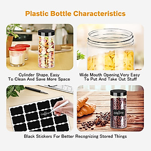 Hajoyful Plastic Jars with Lids 16OZ 16PCS Small Empty Slime Cosmetics Containers Clear Gift Food Jars Round PET Cream Jars with Black Lids Pen Labels for Kitchen Storage Spices Dry Food Butter