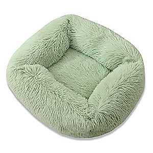 Bed Xs Size Warm Winter Square Super Soft Sleeping Dog Bed Long Plush Washable Cat Mat Basket Puppy House 1Pcs Light Green