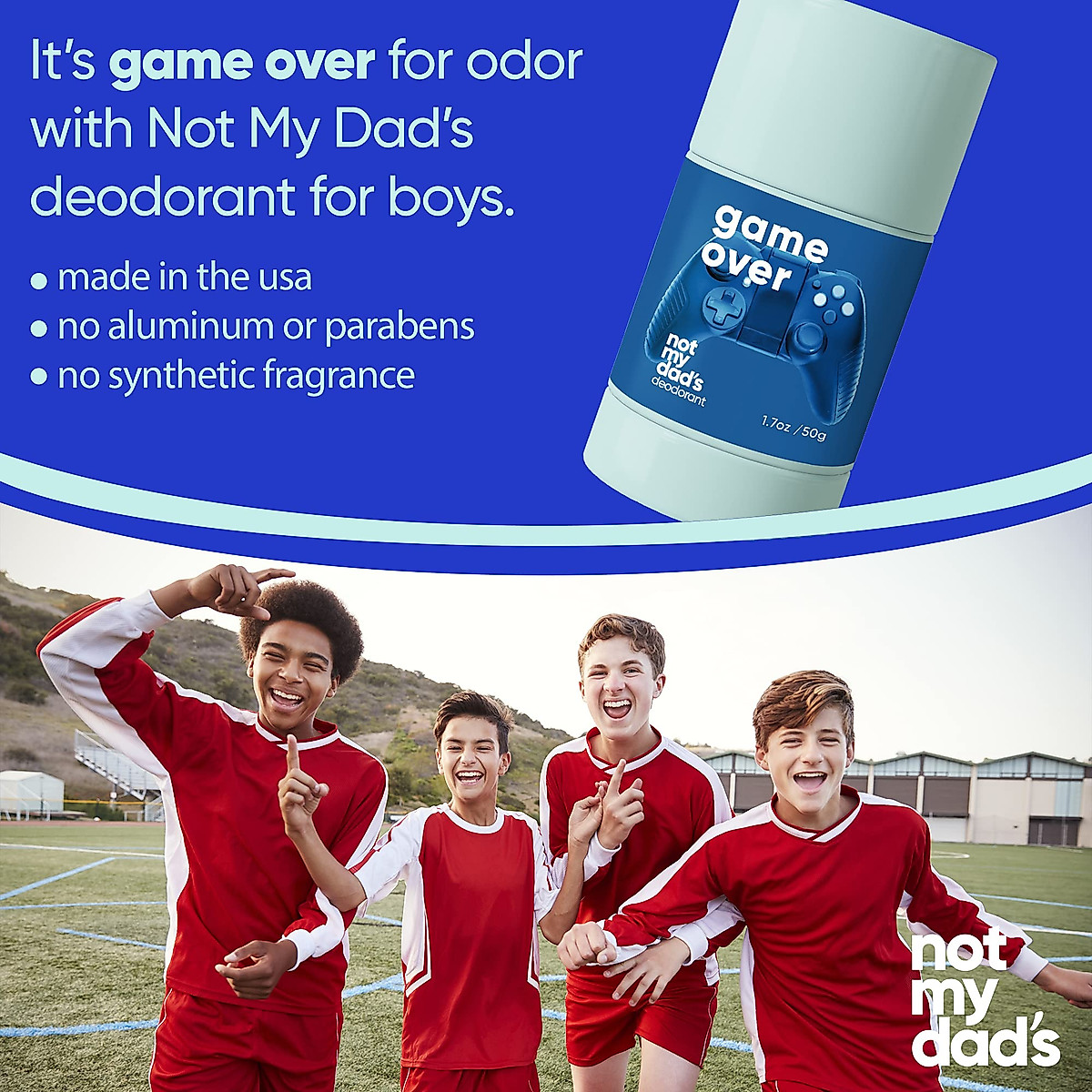 Not My Dad's Aluminum Free Deodorant for Boys (Game Over: Clean Spice) Kids Deodorant with Natural Odor Fighting Power