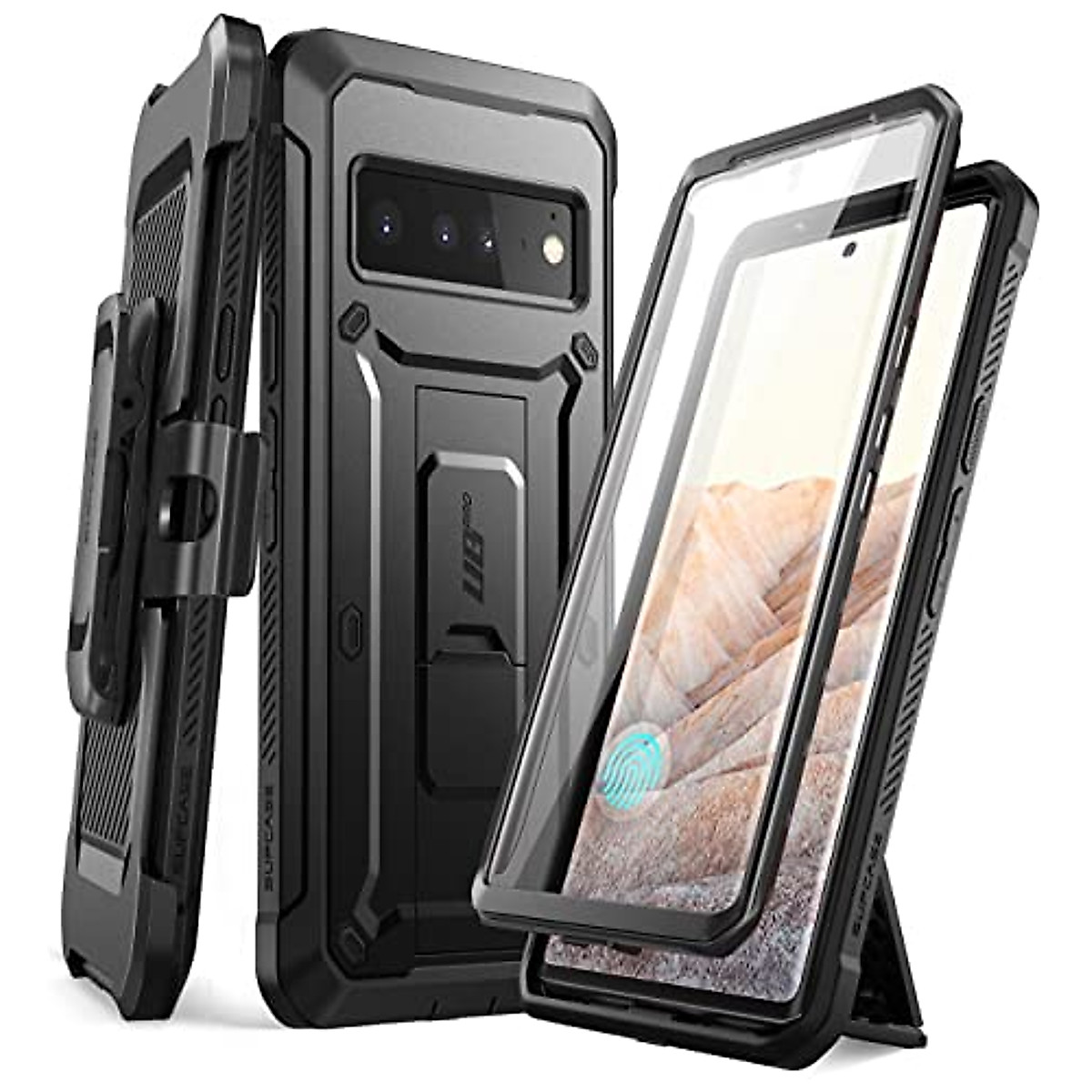 SUPCASE Unicorn Beetle Pro Full-Body Rugged Holster Case with Built-in Screen Protector for Google Pixel 6 Pro (2021), Black