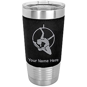 LaserGram 20oz Vacuum Insulated Tumbler Mug, Aerial Hoop, Personalized Engraving Included (Faux Leather, Black)
