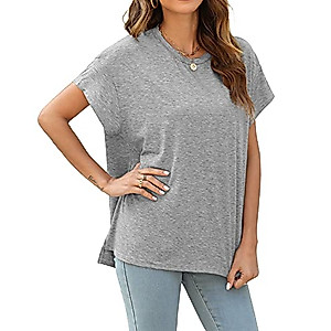 Bosmeer Womens Summer Tops Oversized Short Sleeve Tshirts Dressy Casual Light Grey Large