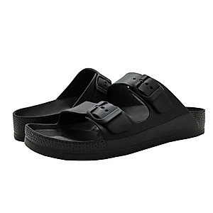 Luffymomo Adjustable Slip on Eva Double Buckle Slides for Mens (9 M US Black)