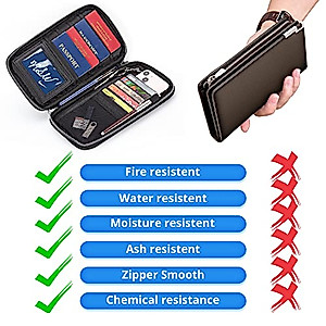 ruboka Fire-resistant RFID Blocking Passport Holder Wallet (4.3inx8.6in), Family Multiple Passport Holder Cover Bag Water-resistant, Travel Document Organizer Credit Card Clutch Bag for Men Women