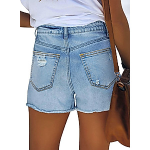 MINGALONDON Women's Casual Mid Waist Denim Cutoff Frayed Hem Stretchy Jean Shorts Light Blue S