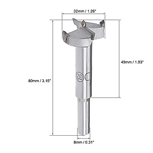 uxcell Forstner Drill Bits 32mm, Tungsten Carbide Wood Hole Saw Auger Opener, Woodworking Hinge Hole Drilling Boring Bit Cutter (Gray)