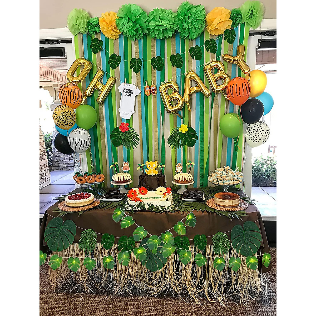 20 LED Palm Leaves String Lights, Tropical Artificial Monstera Leaf Wall Hanging Vine Leaf for Hawaiian Luau Party Jungle Theme Beach Birthday Home Decorations (A Monstera Leaf String Lights 1 Pcs)