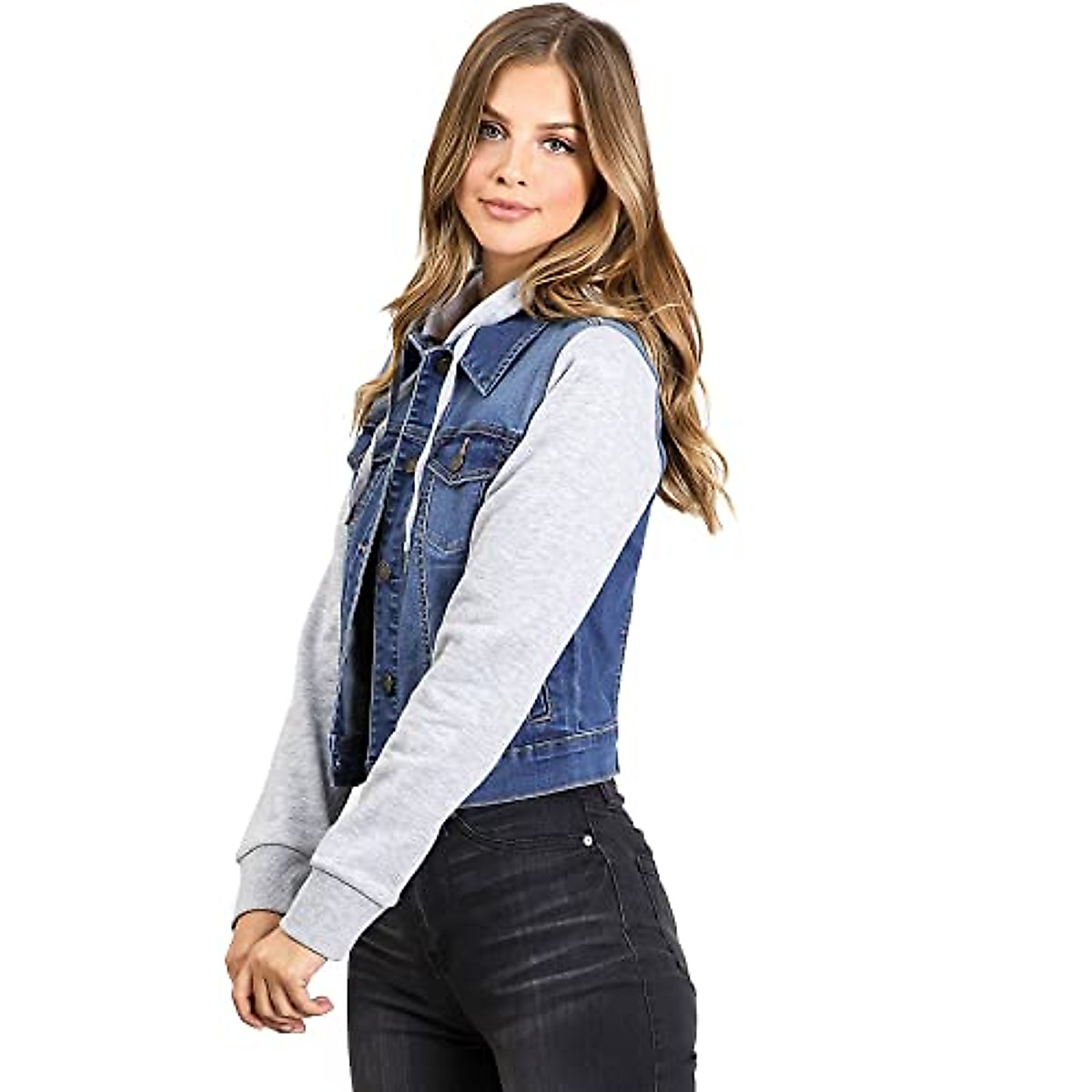 Wax Jeans Women's Juniors Hoodie Denim Jacket, Medium, Light Denim