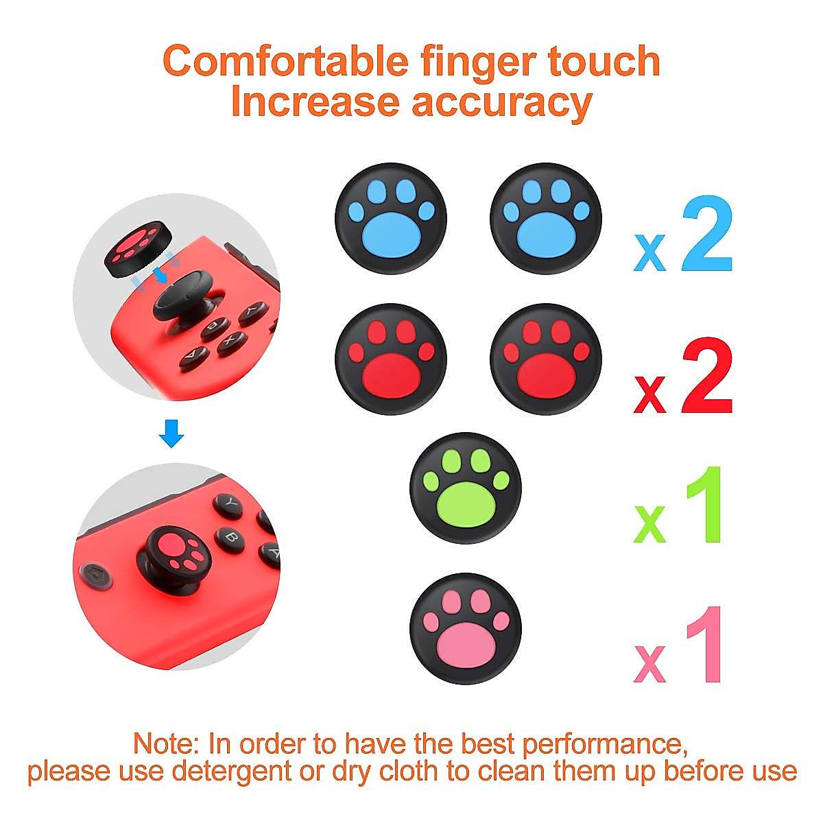 Joy Con Grip for Nintendo Switch Joy-Con 4-Pack/Wear-Resistant Smooth Surface Handle Kits with 6PCS Cat Paw Silicone Thumb Joystick Caps Cover