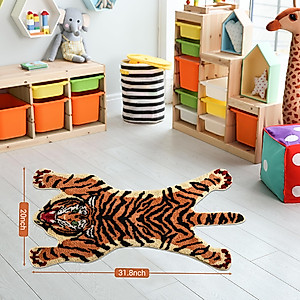 Tiger Rug - Microfiber Tiger Rug for Animal Decor - 47"x20" Non Slip Fun Bathroom Rug for Funny Bathroom Decor - Machine Washable Tiger Area Rug for Cool Room Decor