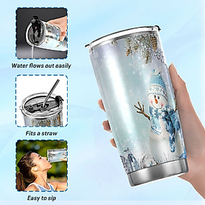 Yasala Christmas Tumbler Xmas Pine Snowman Present Insulated Coffee Cup Back to School Beverage Container Office Travel Mug with Straw and Lid 20oz Holiday New Year Gift