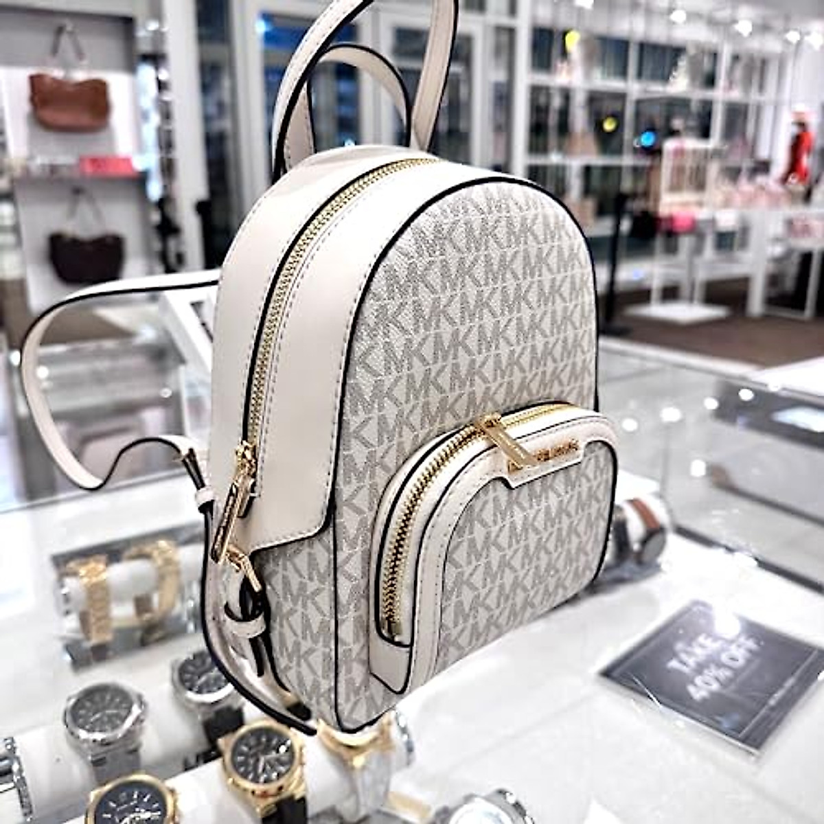 Michael Kors Jaycee XS Mini Convertible Backpack MK Signature Crossbody (Light Cream)