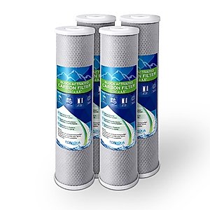 High Capacity Coconut Shell Carbon Block Water Filter 5 Micron Cartridge 4.5" x 20" for Universal Whole House System WELL-MATCHED with CB-45-2005, FC25B, FLTWH2045C02 and PRL-RCL (4 Pack)
