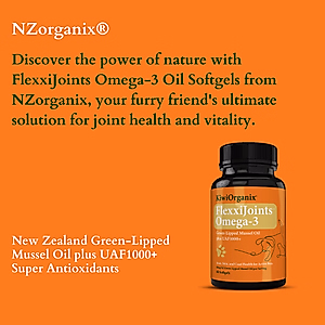 FlexxiJoints Omega-3 Hip and Joint Supplement • Green-Lipped Mussel Omega-3 Oil for Dogs • 100% New Zealand Green-Lipped Mussels (60 Softgels)