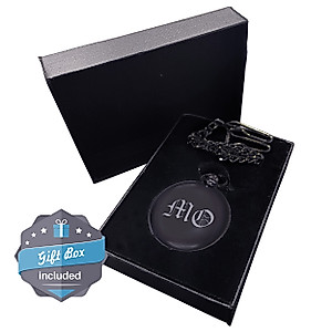 My Personal Memories, Personalized Gunmetal Gray, Black or Silver Quartz Pocket Watch with Chain - Groomsmen Wedding Party - Engraved (Gunmetal Gray)