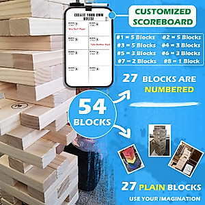 JST GAMEZ Outdoor Games Giant Tower Game Stacking Backyard Game Start from 2Ft to Over 4.2Ft Includes Customized Scoreboard and Carrying Case