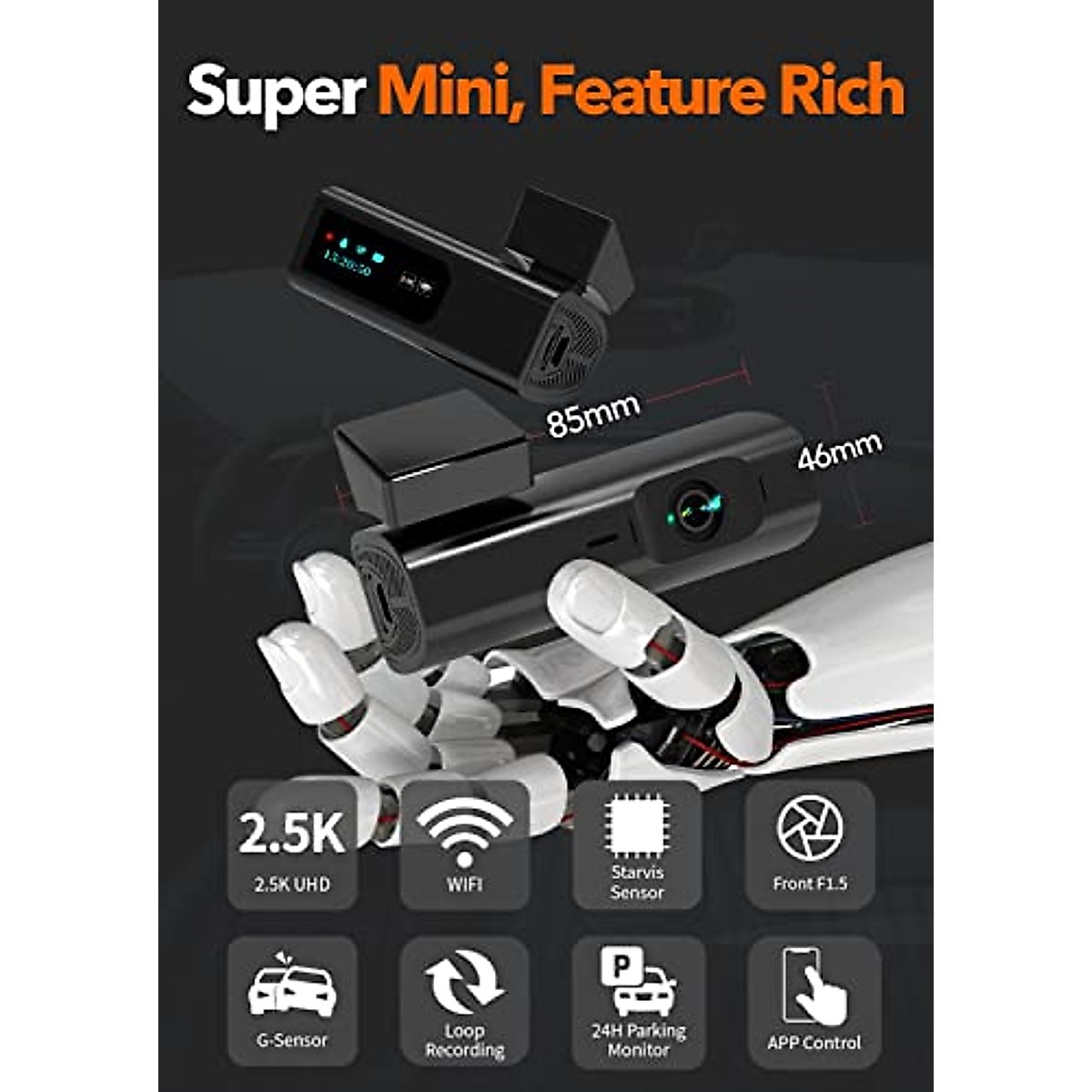 WOLFBOX 2.5K Dash Cam WiFi, 1600P Dash Camera for Cars, Full HD i03 Car Camera Front, Dashcam with Loop Recording, APP Control, Night Vision, 24 Hours Parking Monitor, Support 64GB Max