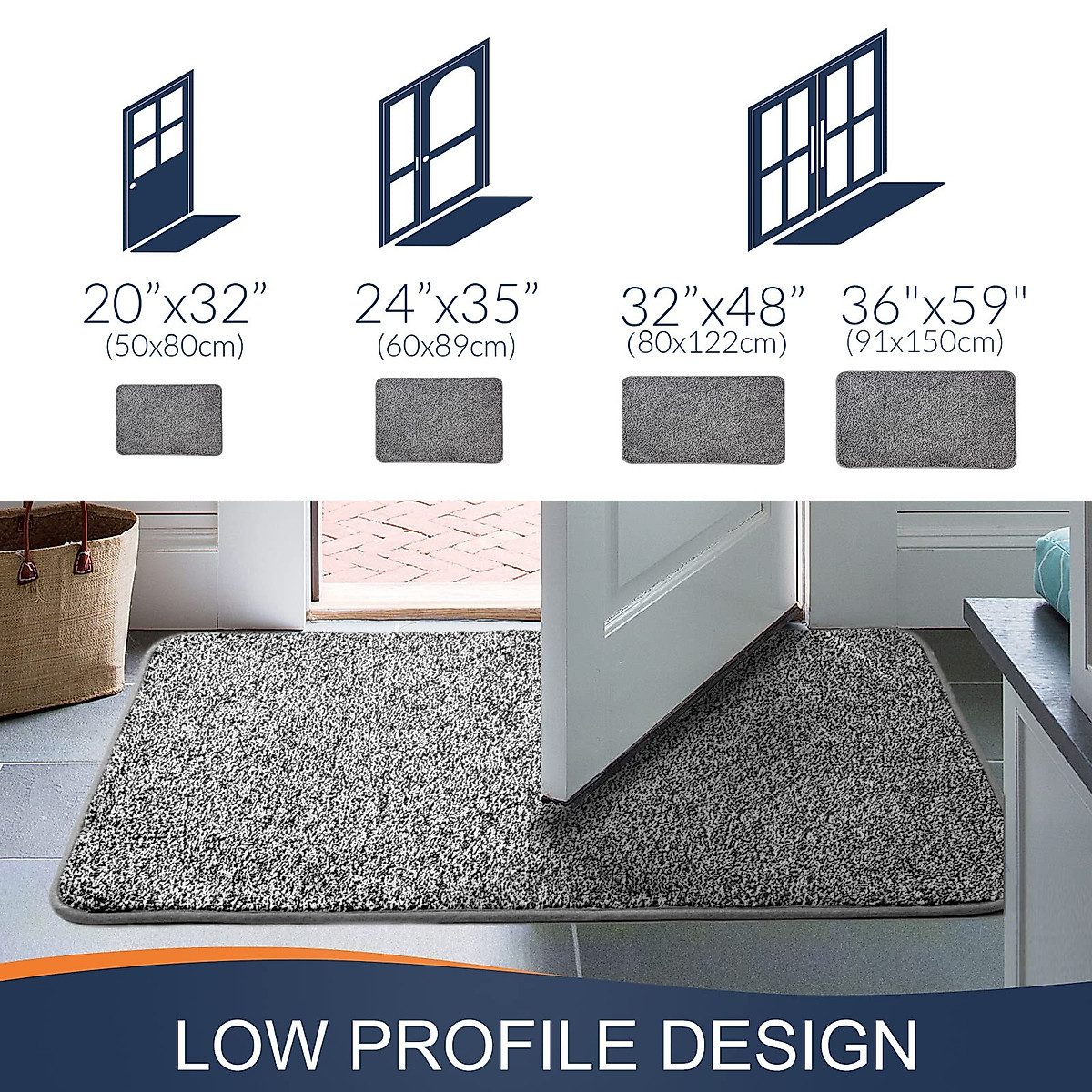 Walensee Indoor Doormat, Front Door Mat for Entrance (20"x32" Grey) Machine Washable Entryway Rug Non Slip Dirt Trapper Door Rugs Absorbent Low Profile Shoes Scraper Inside Floor Mats for Entry