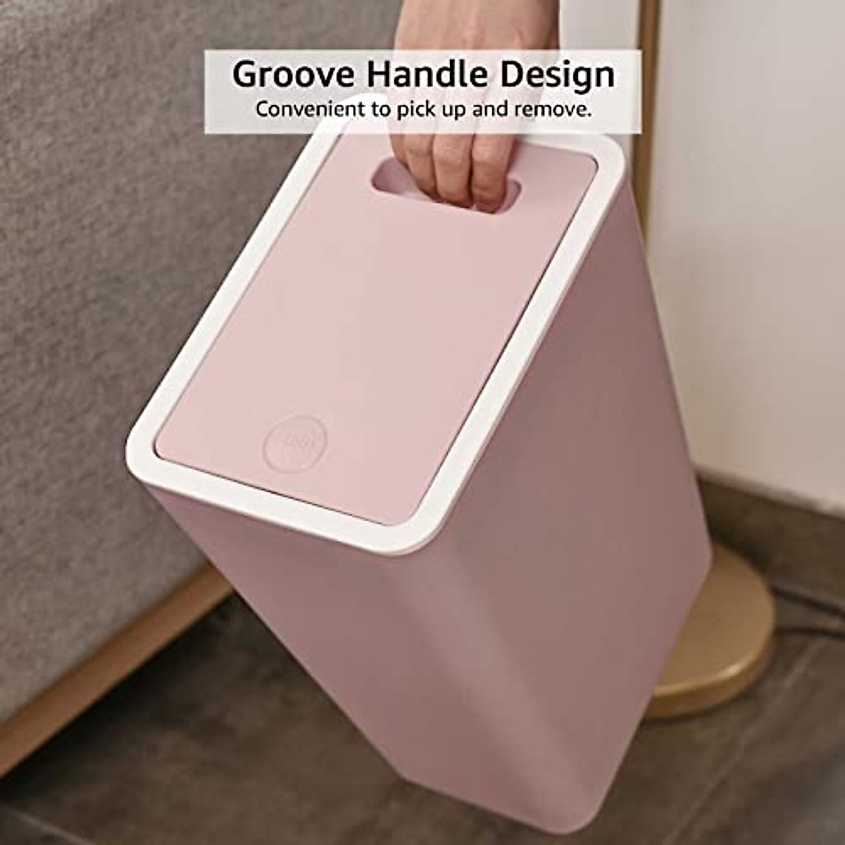 Baffect Small Trash Can with Lid Waste Basket Bathroom Garbage Can Dorm Room Essentials for Bedroom, Office, College-2.1 Gallon (Pink)