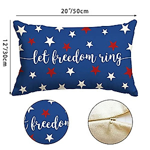 JXZYGMD 4th of July Pillow Covers 12x20 Patriotic Stars Let Freedom Ring 4th of July Memorial Day Independence Day Lumbar Throw Pillow Cover Decorations for Sofa Home Decor