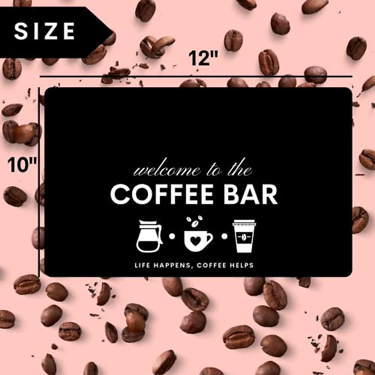 Coffee Mat, Coffee Bar Mat for Coffee Bar Countertop , Coffee Pot Mat for Countertop & Coffee Spills, Coffee Mat for Coffee Station Organizer, Coffee Maker Mat Black Coffee Mat