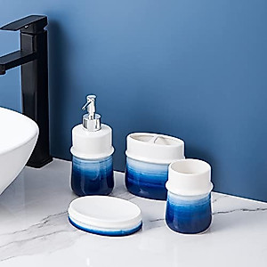RZCNC Navy Blue Bathroom Accessories Set, 4-Piece Blue Ceramic Bathroom Decorations Accessories Set,Contain Toothbrush Cup,Soap Dispenser,Soap Dish,Tumbler
