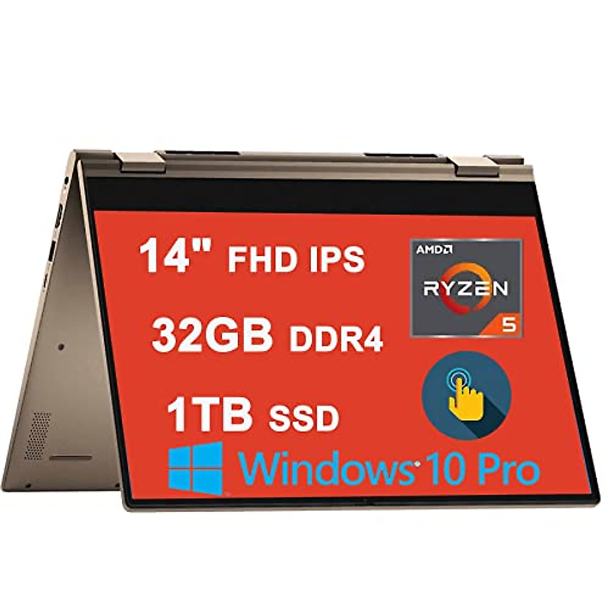 Dell Inspiron 14 7000 7405 2-in-1 Laptop 14" FHD IPS Touchscreen AMD Hexa-Core Ryzen 5 4500U (Beats i7-10710U) 32GB DDR4 1TB SSD Fingerprint Backlit Keyboard USB-C HDMI MaxxAudio Win10Pro Gold Renewed