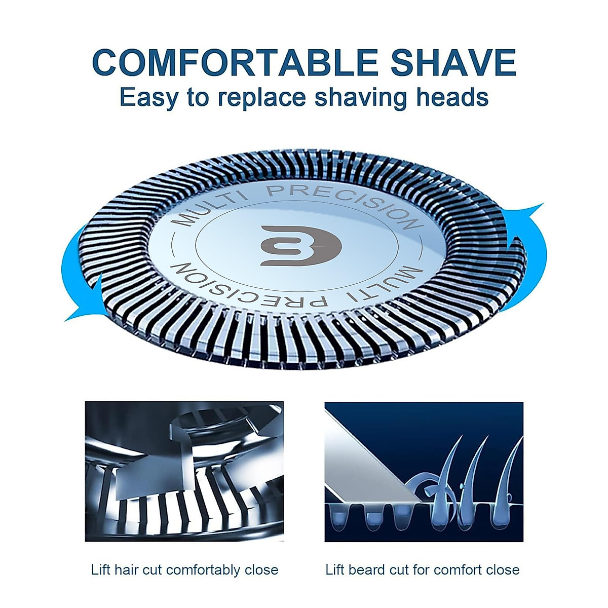 SH30 Replacement Heads Compatible with Philips Norelco 3000, 2000, 1000 Series Shavers and S738 Click and Style, Razor Blades for S1560 Shaver