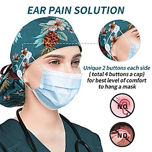 ABAMERICA Ponytail Scrub Caps for Women Surgical Caps Nurse Hat with Functional Ponytail Holder for Long Hair, Single or Satin-Lined