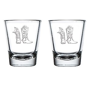 MIP Set of 2 Shot Glasses 1.75oz Shot Glass Cowboy Cowgirl Boots