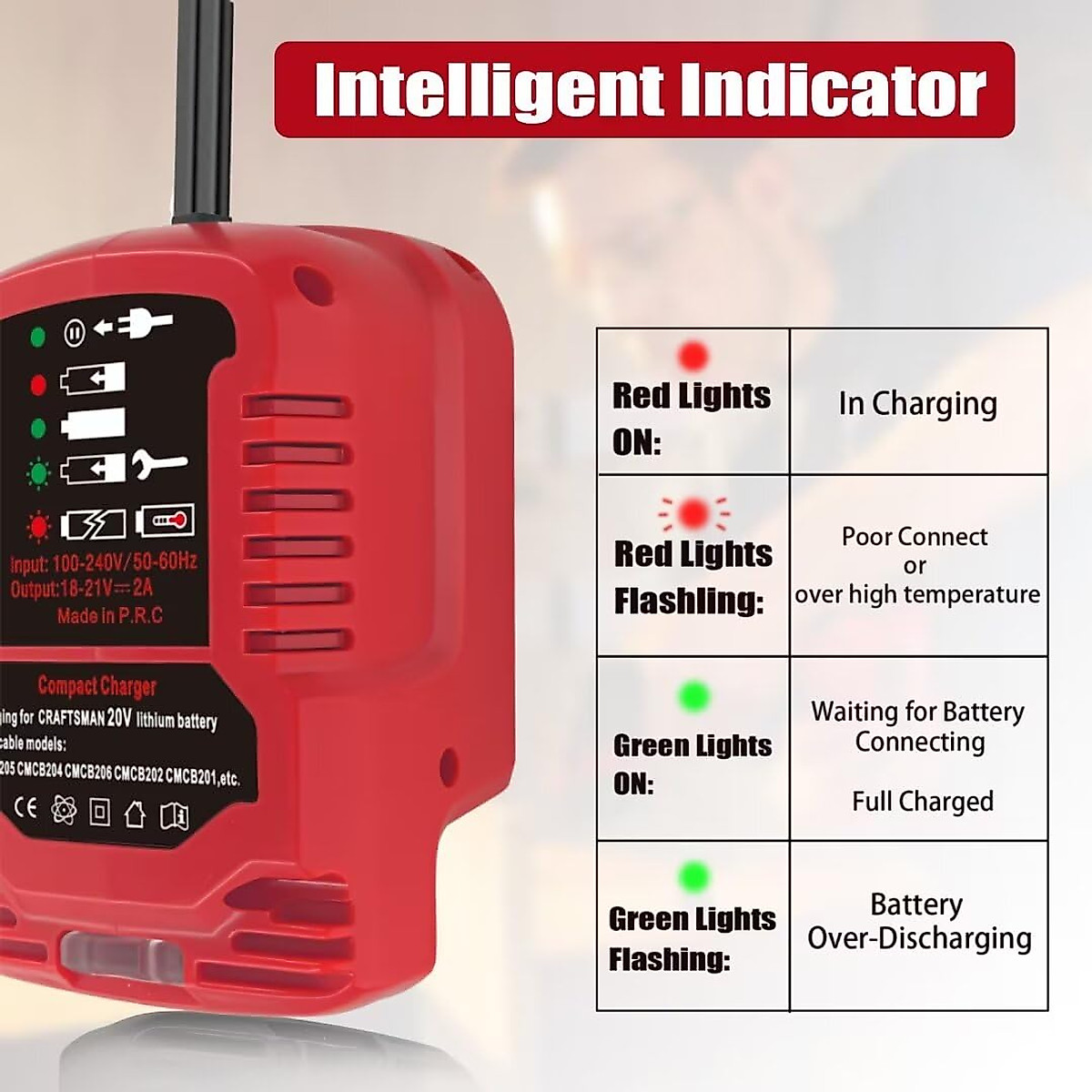 for Craftsman 20V Battery Charger, Compact Charger Replacement for Craftsman Charger 20V (Only Charge for 20V)