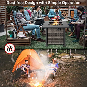 COSTWAY 32" Outdoor Fire Table, 50,000 BTU Propane Fire Pit Table w/Lid & Lava Rocks Rain Cover, Rattan Style Metal Patio Fireplace, Gas Firepit Table for Outside Yard Balcony, Grey