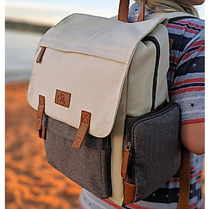 Cutie Carry Diaper Bag Backpack with Baby Pad Insulated Pocket Stroller Straps Wipe Dispenser Padded Shoulder Large Fashion Bags Dad or Mom Grey Cream