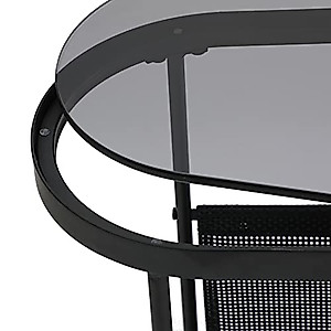 Yusong Tempered Glass End Table for Small Space, Narrow Oval Side Tables Living Room, Little Skinny Bedside Table Slim Nightstand with Magazine Holder for Bedroom, Black