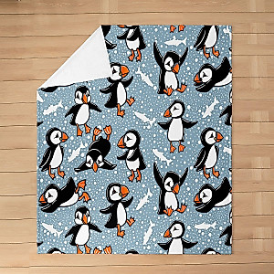 jejeloiu Cute Puffin Blanket 40"x50" Puffin Bird Drawing Plush Throw Blanket, for Kids Boys Girls Decor Cute Animal Fishing Flannel Fleece Blanket Microfiber Snowflake Bedroom