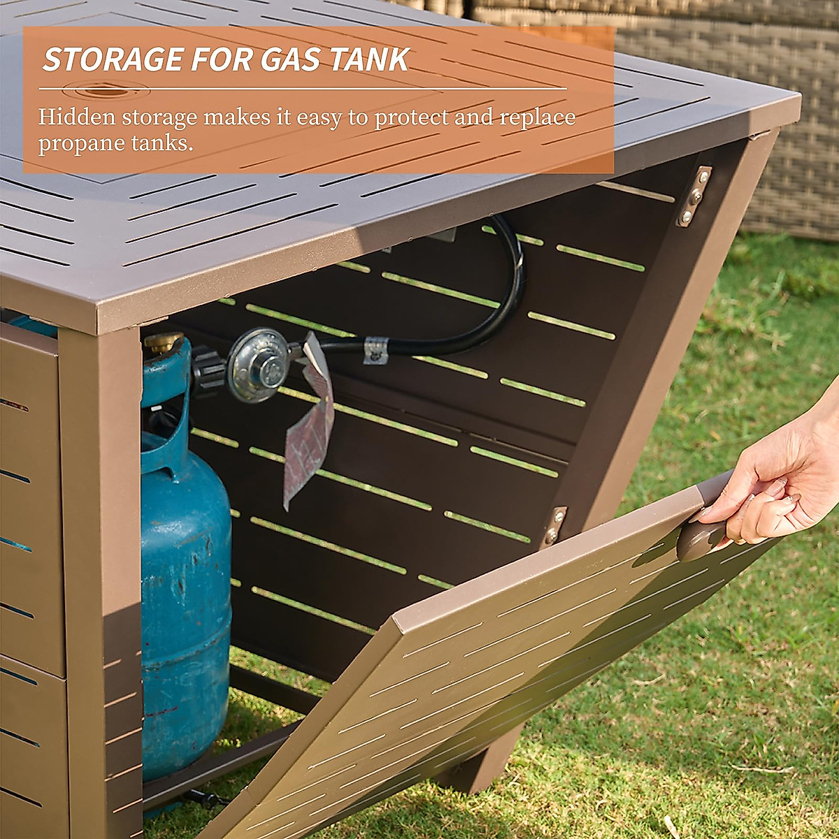 PaPaJet 32" Propane Fire Pit Table, 50,000 BTU Square Gas Firepit Table with Lid and Lava Rock, Great for Outdoor Garden Backyard Patio, Brown