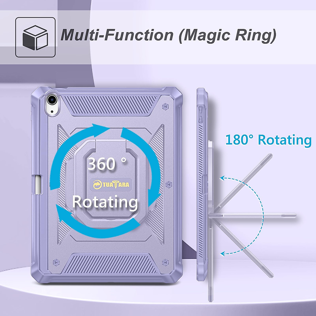 Fintie Case for iPad Air 5th Generation (2022) / iPad Air 4th Gen (2020) 10.9 Inch - [Tuatara Magic Ring] 360 Degree Rotating Grip Stand Shockproof Rugged Cover with Screen Protector, Lilac Purple