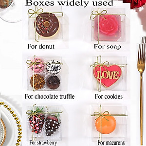 SLShePack 50PCS Clear Cookie Boxes Soap Boxes Chocolate Truffle Boxes for 4,Donut Boxes Macaron Boxes Chocolate covered Cherries Boxes Mini Bakery Boxes Brownie Boxes(3¼"X3¼X1½)