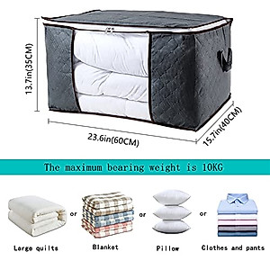 KEKETAKE Large Capacity Clothes Storage Bag, 3 Pack 90L Foldable Storage Bags, durable handle, Clear Window， Sturdy Zipper, Thick Fabric for Comforters, Blankets, Bedding(Gray)
