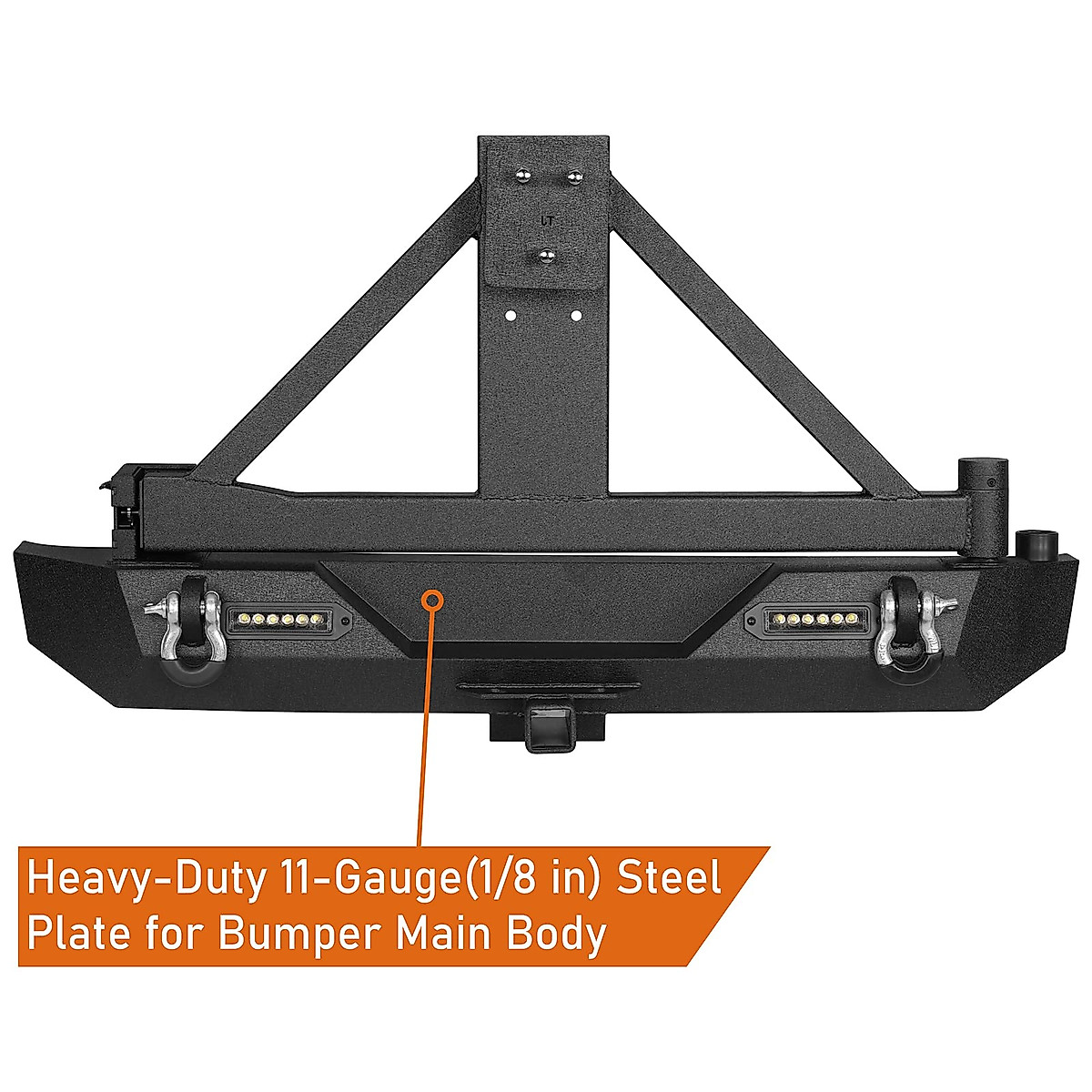 Hooke Road Wrangler Rear Bumper w/Tire Carrier & 2" Hitch Receiver Off-Road Back Bumper for Jeep Wrangler TJ/YJ 1987-2006 (Solid Steel)